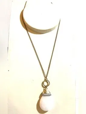 Handmade | Jewelry | Goldtone Pendant Necklace With White Teardrop ...